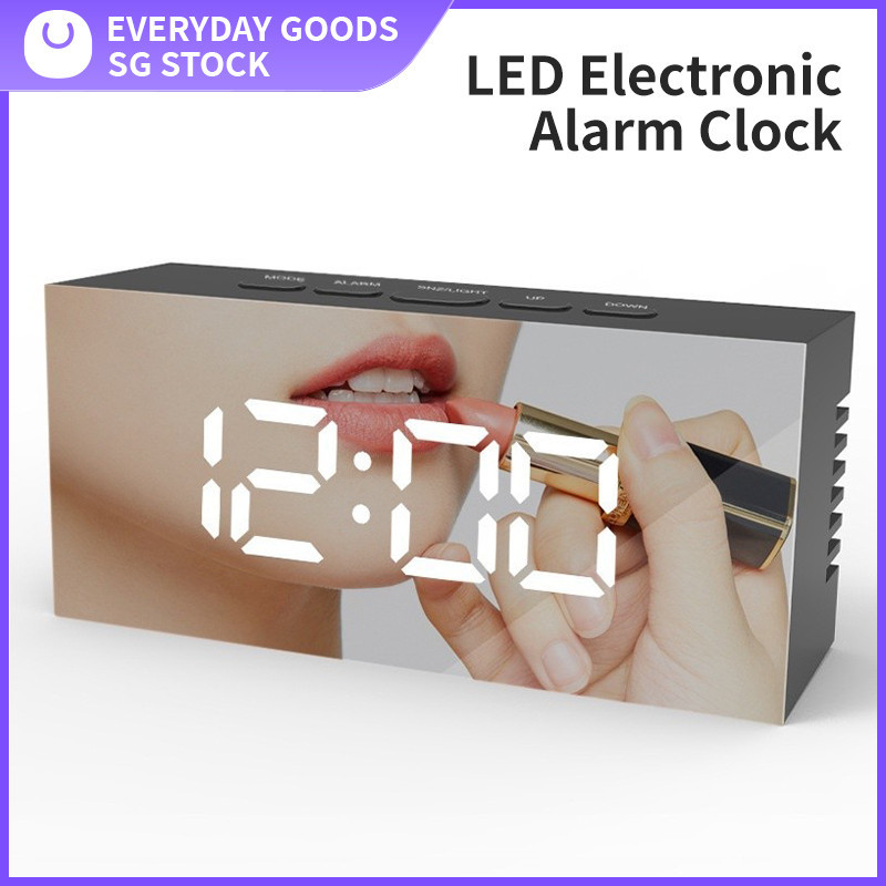 Date Time Temperature Display Mirror Alarm Clock Home Desktop LED ...