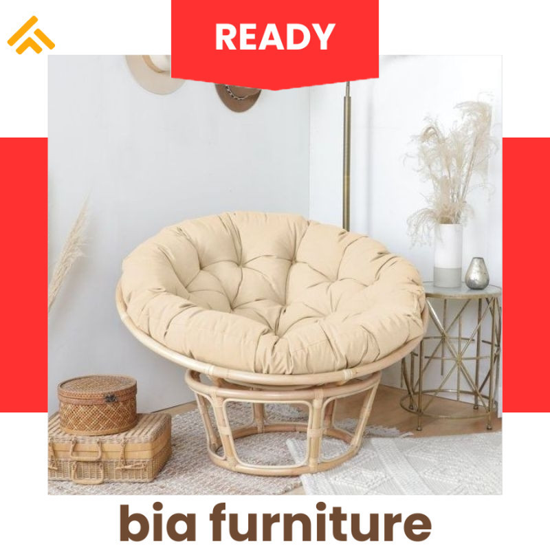 Rattan PAPASAN Lounge Chair With Mattress And Pillow/Minimalist Round ...