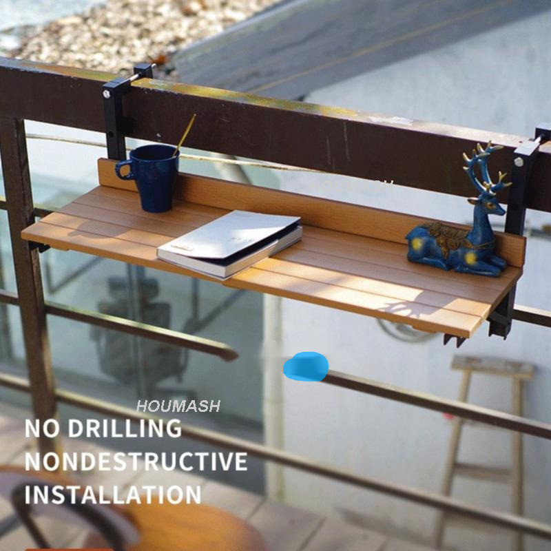 Outdoor Plastic Wood Table Bar Table Balcony Hanging Table Railing ...