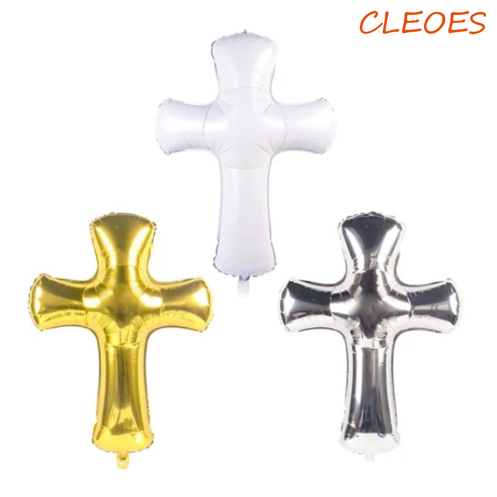 CLEOES Easter Cross Shape Balloons, Round Cross Shape Aluminum Film ...