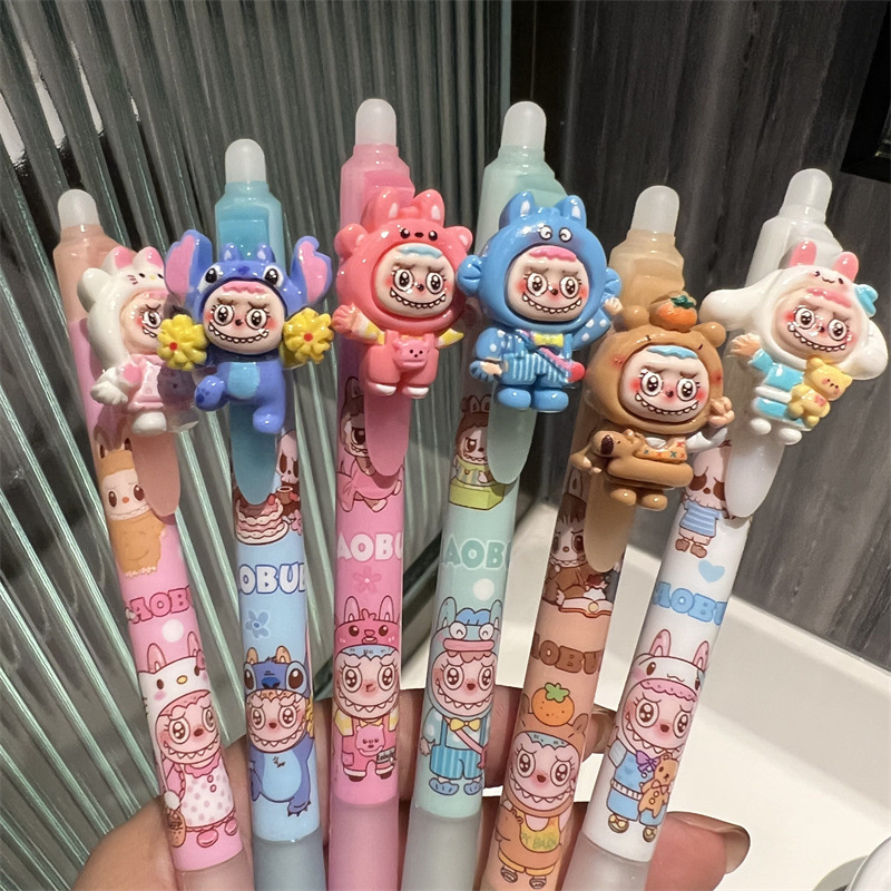 [LC] Cute LAbubu writing pen 0.5mm pressed erasable student blue ink ...