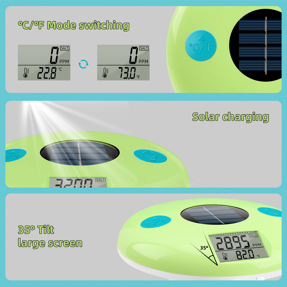 Solar Charging Floating Salinity Meter Waterproof 2 In 1 Pool Temp/Salt ...