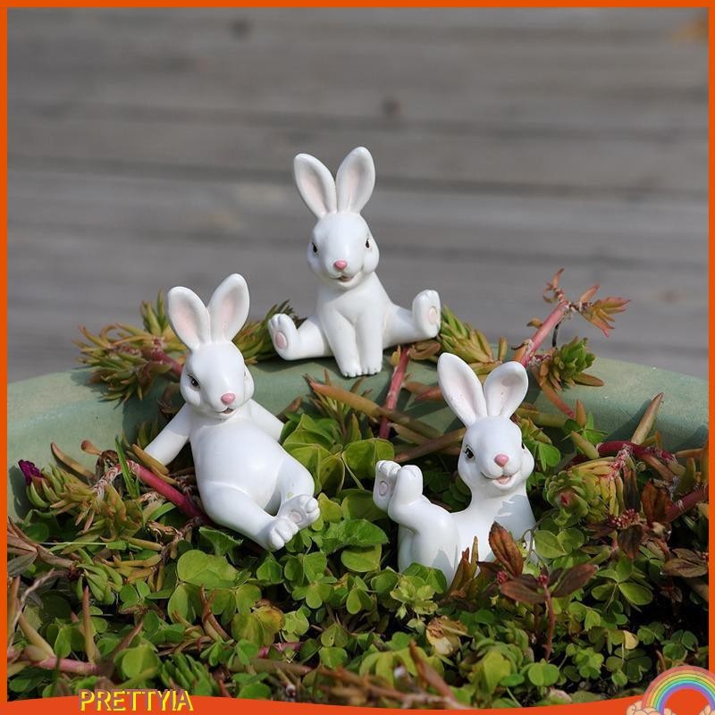 [PrettyiaSG] 3 Pieces Garden Rabbit Miniature Figurines Cute Gift for ...