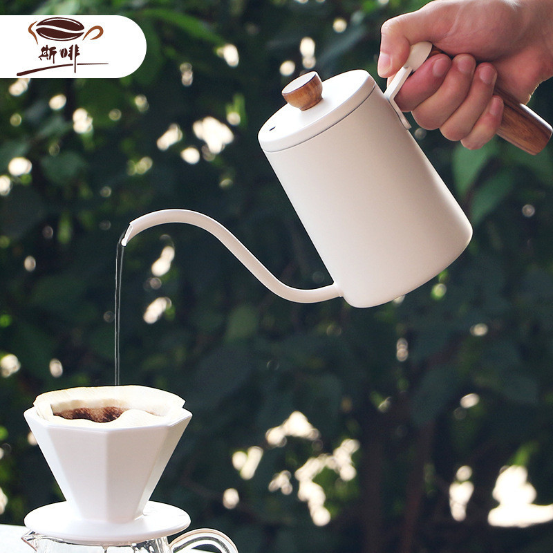 Hand Pouring Coffee Pot Solid Wood Handle Slender Mouth Swan Neck Pot ...