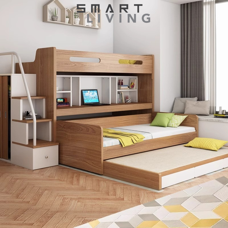 Small bunk bed with book table mother bed drag bed children's desk bed ...