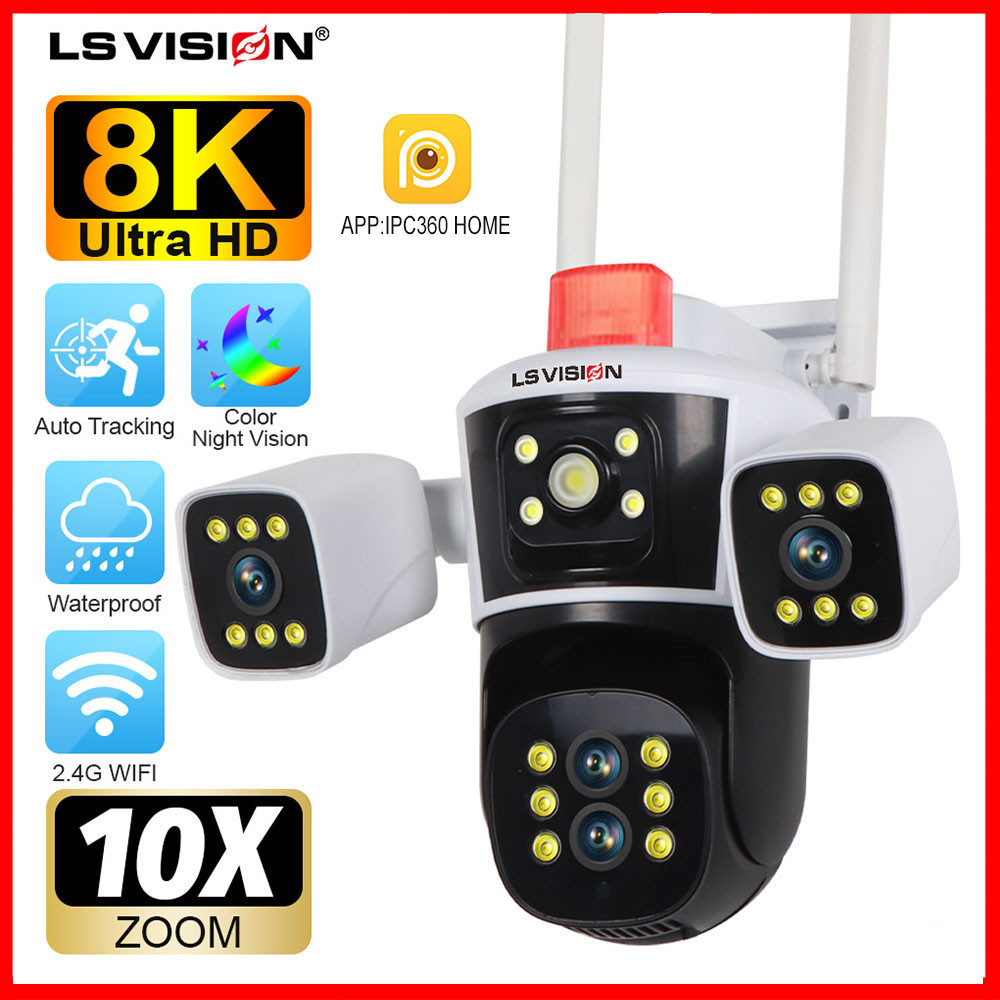 LS VISION 8K 16MP Three Lens WIFI CCTV Camera 10X Optical Zoom Linkage PTZ Humanoid Tracking ...