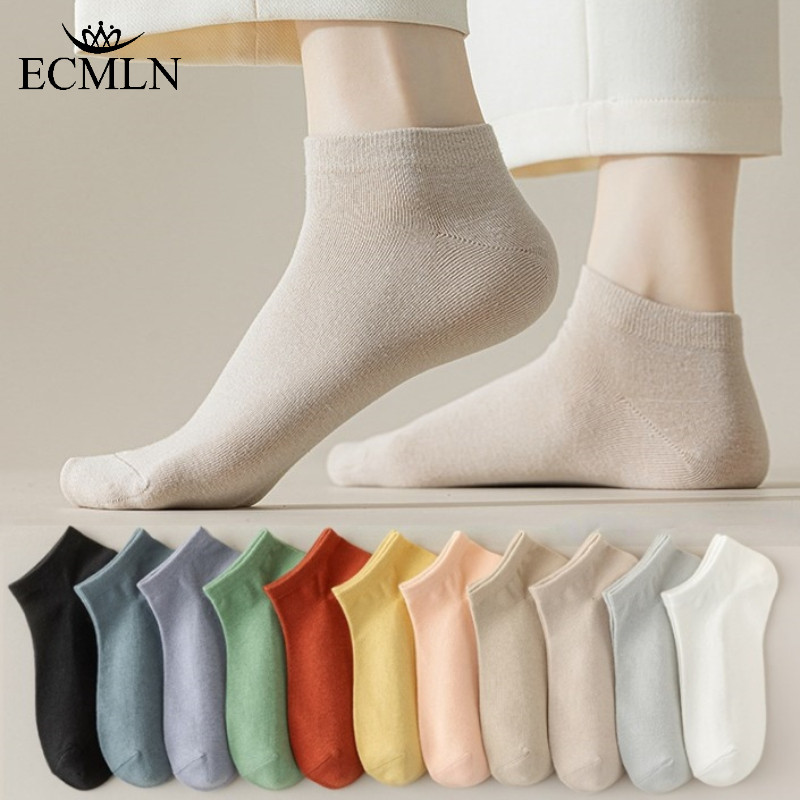 ECMLN Cotton Ankle Socks for Women Breathable Low Cut Moisture ...