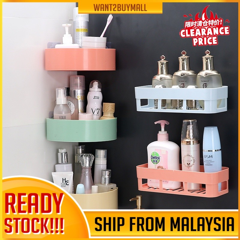 Bathroom Shampoo Rack Wall Mounted Plastic Kitchen Storage Rak Sabun ...