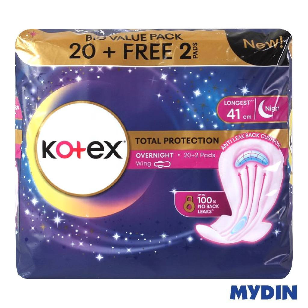 Kotex Total Protection Overnight Wing 41cm (20 + 2 pads) | Shopee Singapore