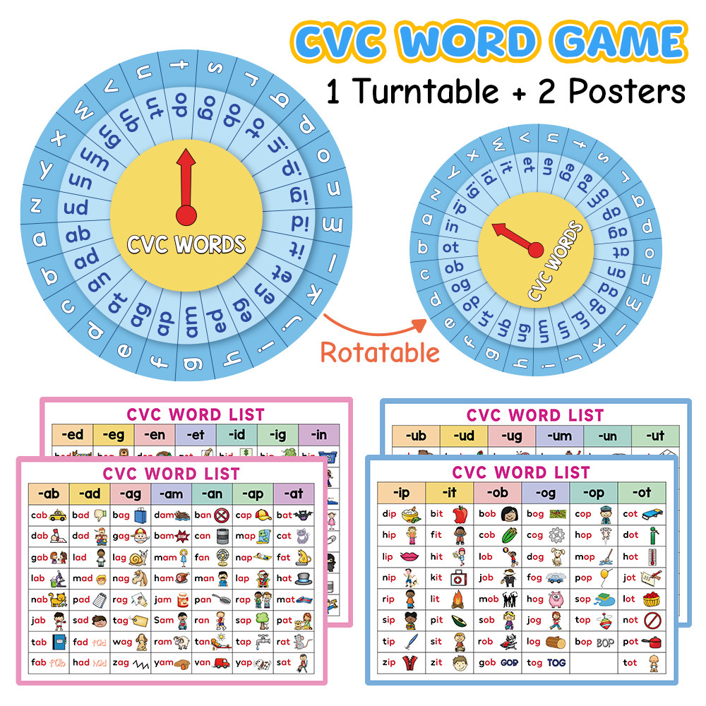 CVC Word Spelling Reading Memory Game Kindergarten English Phonics CVC ...