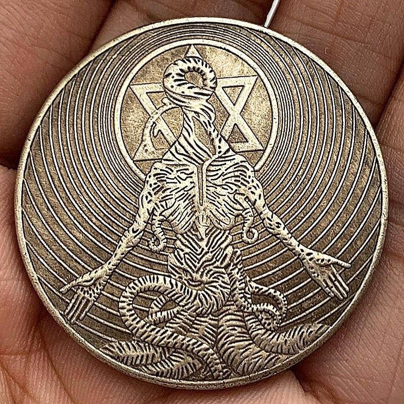 Wandering Coin Octopus Man Brass Old Silver Commemorative Medal Craft ...