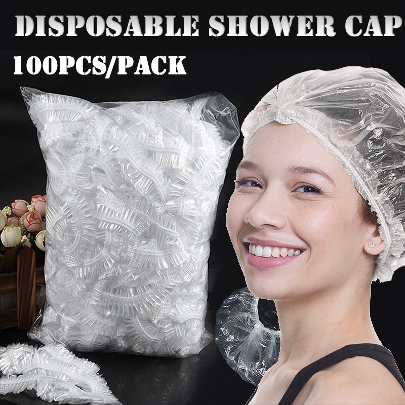Shower cap 100Pcs Disposable Waterproof Transparent Home Hotel Shower ...