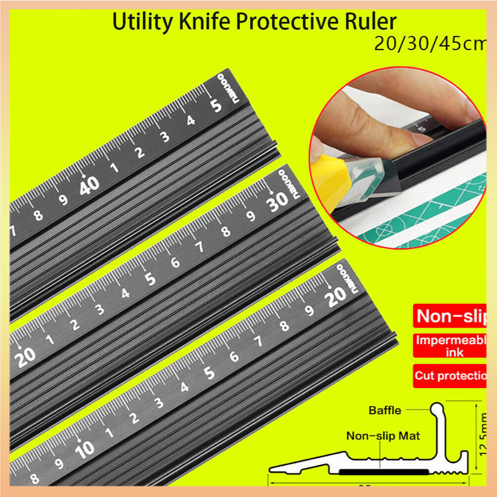 20/30/45cm Non-slip Zine Alloy Ruler Marking Metal Safety Cutting ...