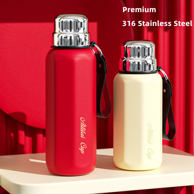 2024 New 316 Stainless Steel Water Bottle Large 650ml 850ml Bouncing Steel Lid Thermos Flask ...