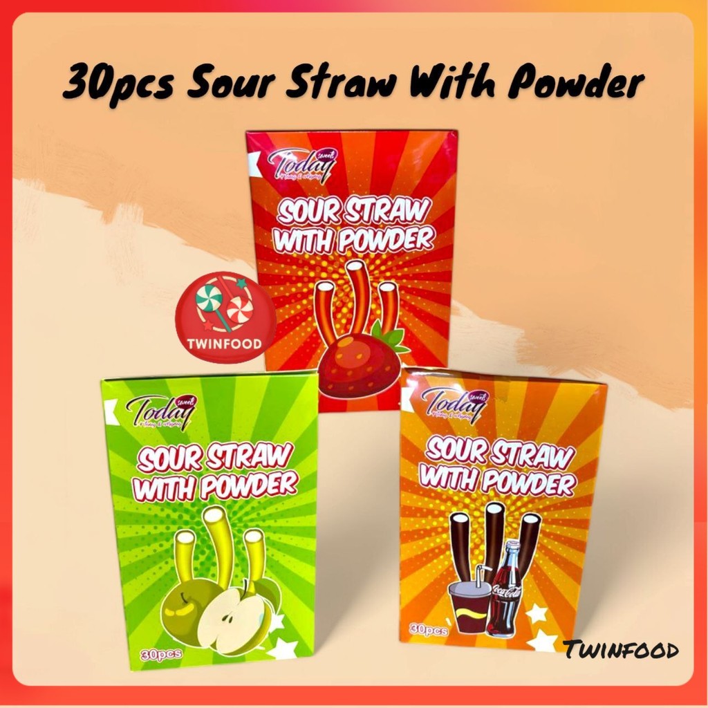 30pcs x13g Leanseng Sour Straw With Powder / candy /Gula / chewy (TF ...