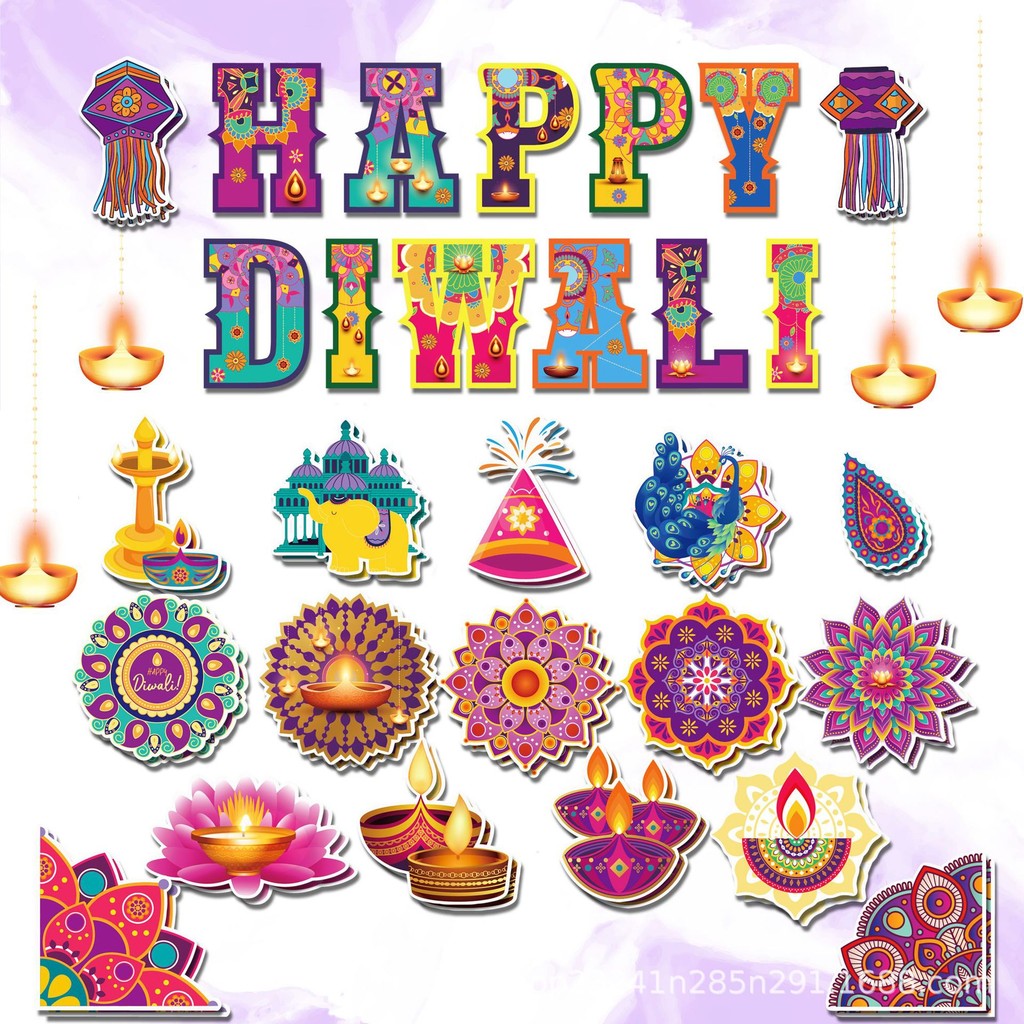 46pcs/Set HAPPY DIWALI Party Wall Stickers Paper Cards Photography ...