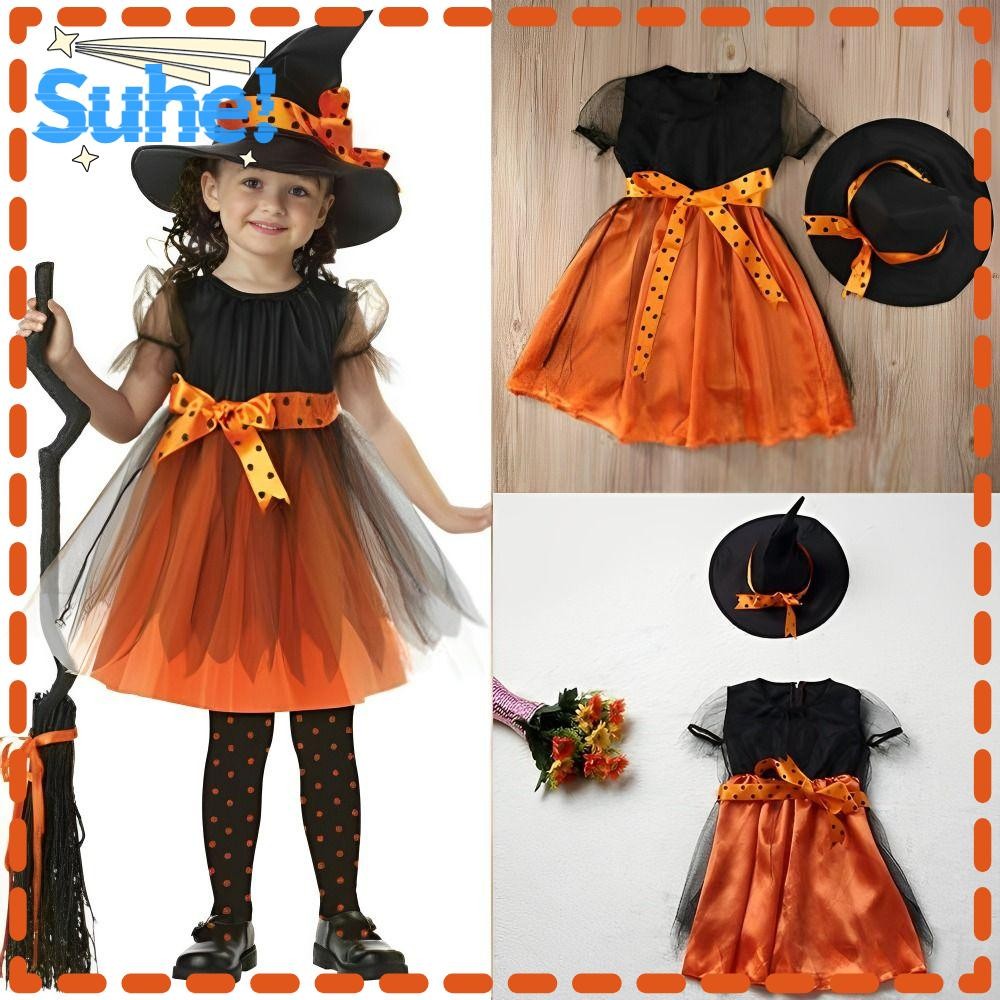 SUHE Halloween Cosplay Witch Costume, Witch Outfit Fancy Dress Witch ...