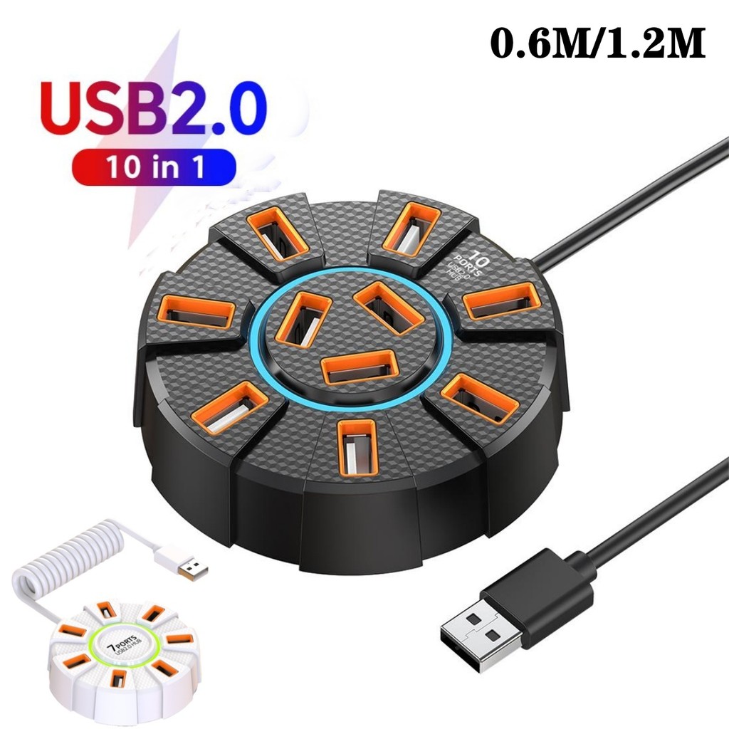 7/10Ports Colorful Ambient Light USB 2.0 High-speed 5Gbps Splitter ...