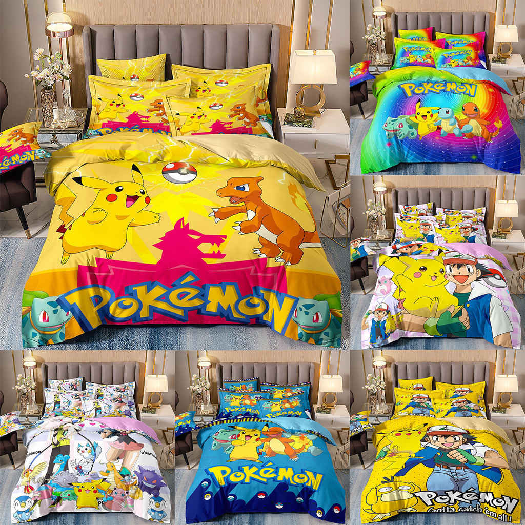 NS5 Pokemon Pikachu Suit 3IN1 Bed Sheet Quilt Cover Pillowcase Premium ...