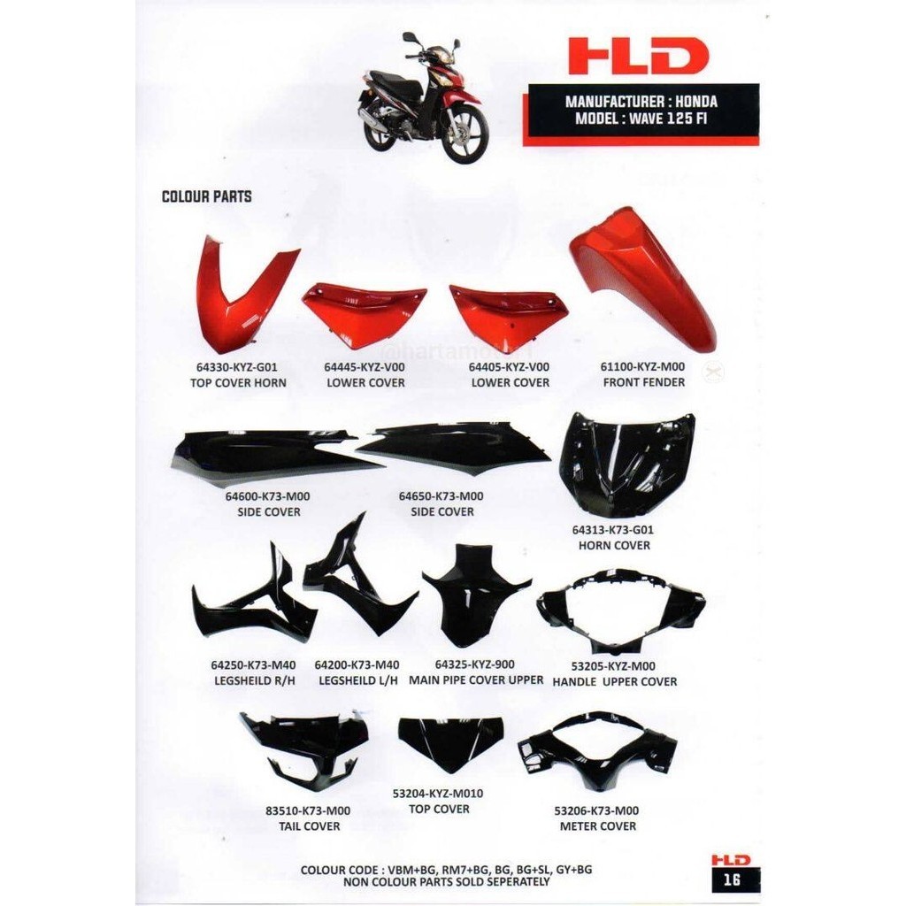 BODY SET HONDA W125 FI V1 - WAVE 125 FI WAVE125FI W125I COVERSET FRAME ...