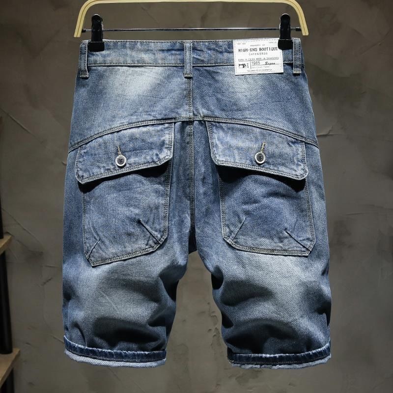 Japanese Multi-Pocket Overalls Denim Shorts Men Street Wear Loose ...