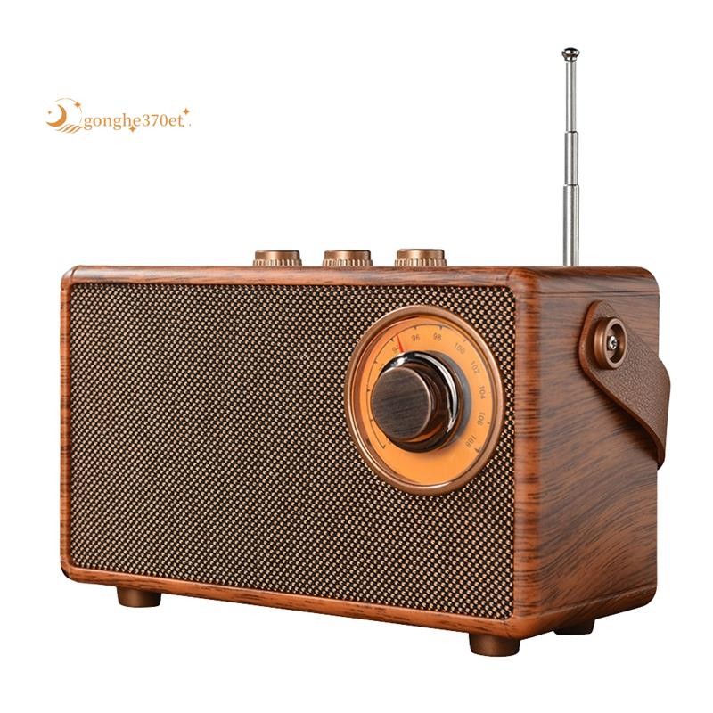 1 Set Retro FM Radio Portable Wooden Radio Bluetooth Radio Bass Speaker ...