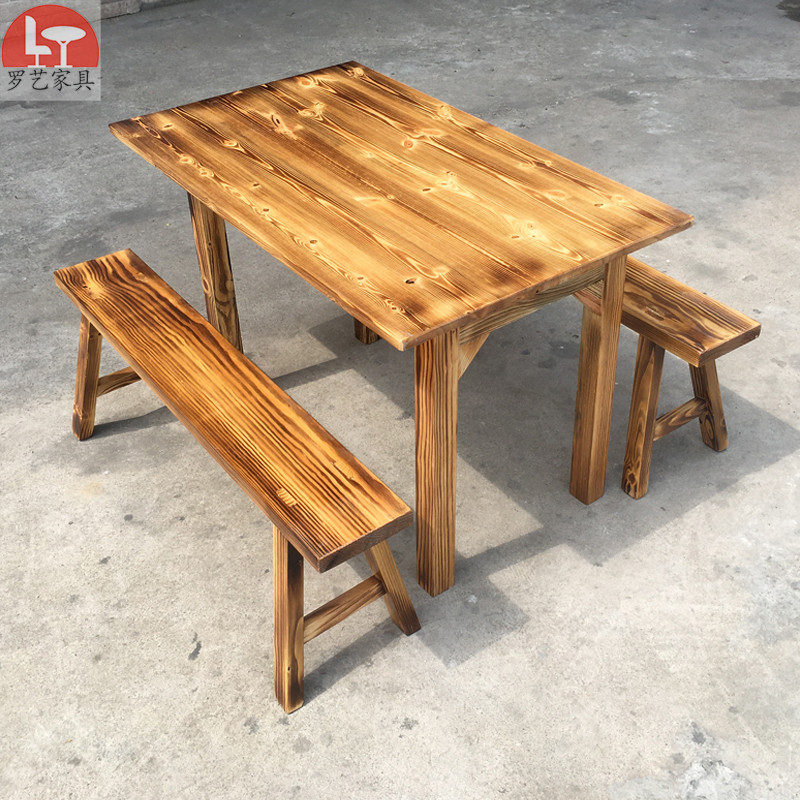 Charcoal Square Table BBQ Table Restaurant Farmhouse Solid Wood Stall ...