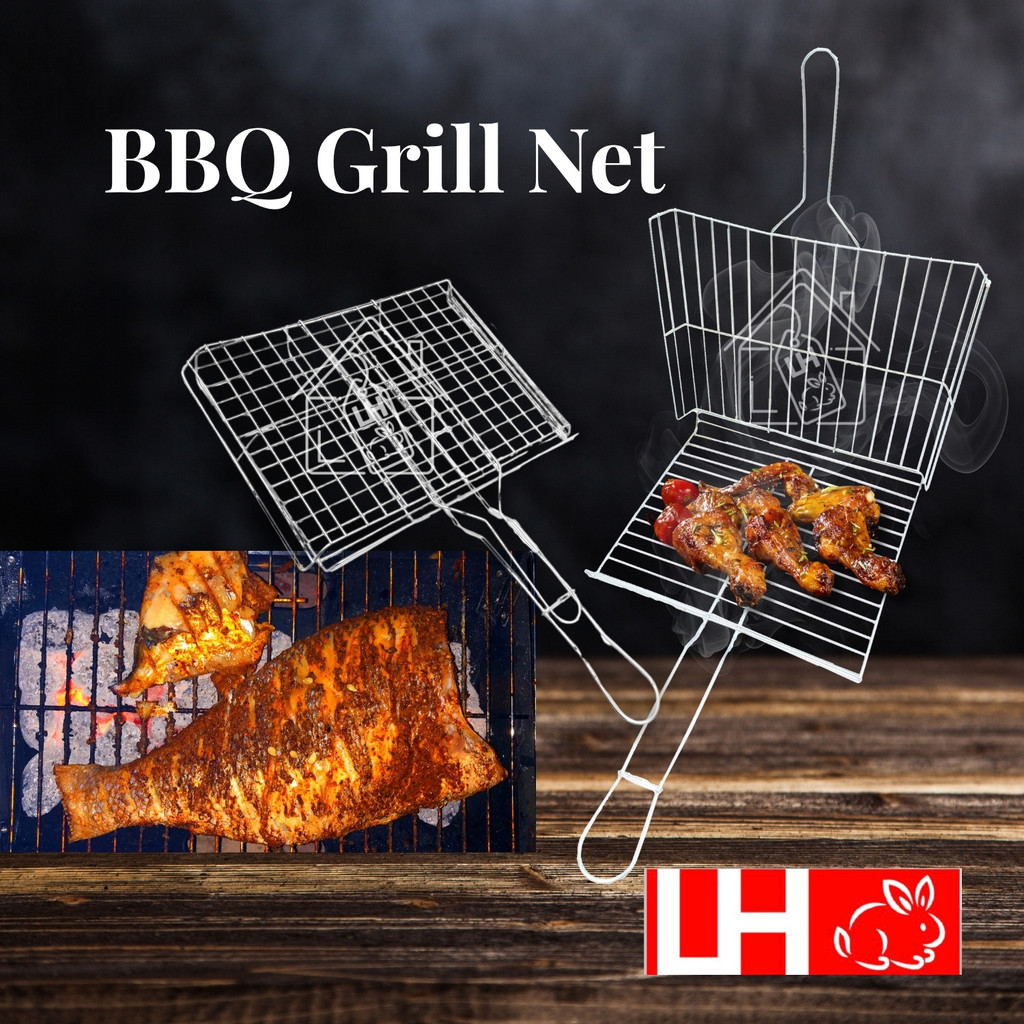 BBQ Grill Basket Net/ Grilling Rack/ Steel Barbecue Mesh Grilled Fish ...