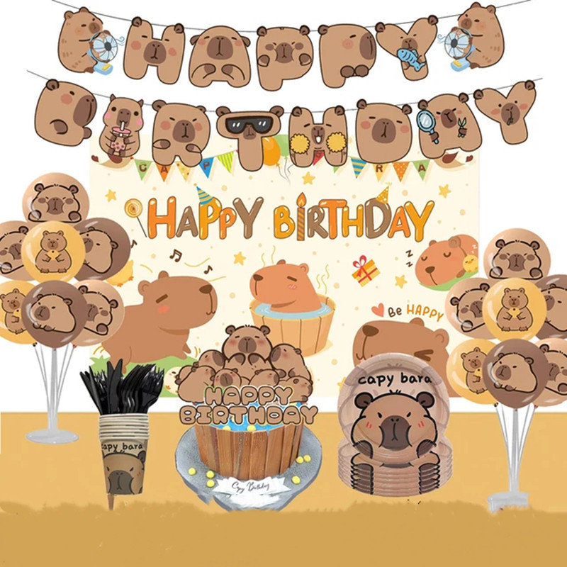 Capybara Party Birthday Theme Tableware Paper Plate Cup Balloons Cake ...