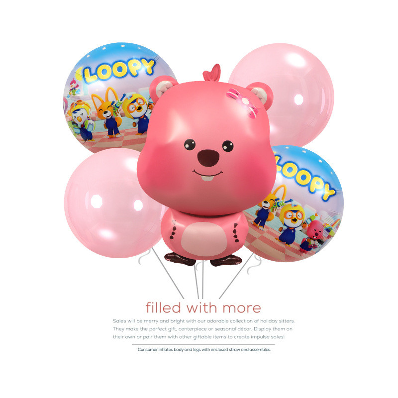 5Pcs Pink Loop Cartoon Theme Party Balloon Set Cute Design Pororo ...