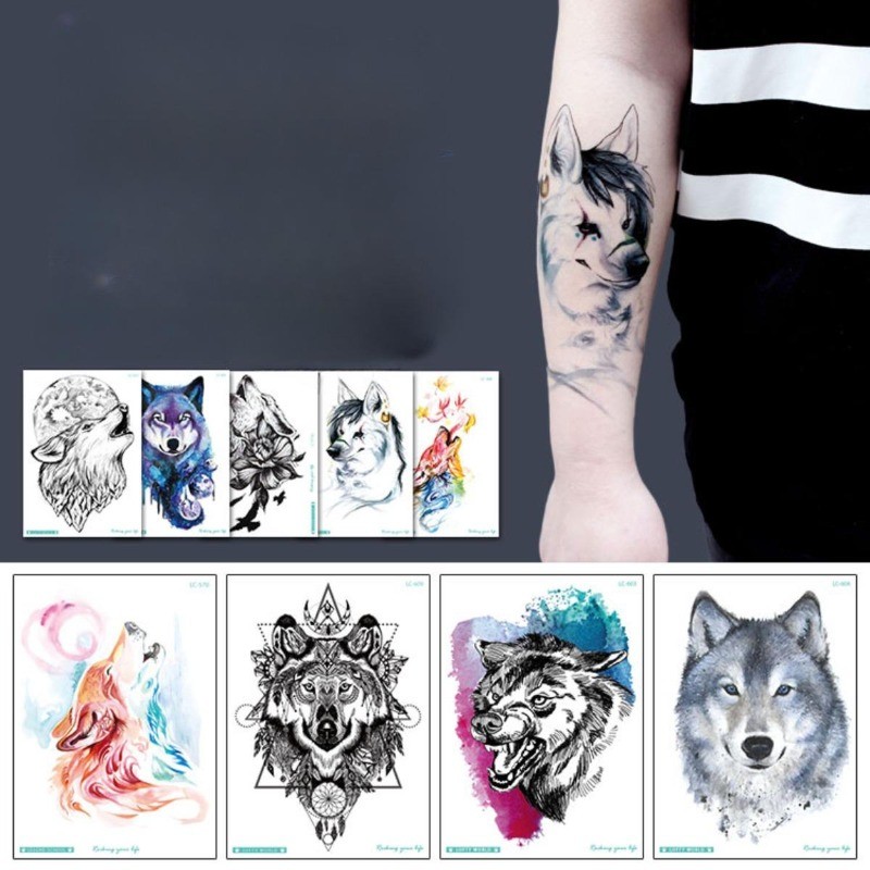 New waterproof flower arm tattoo with original personality Wolf tattoo ...