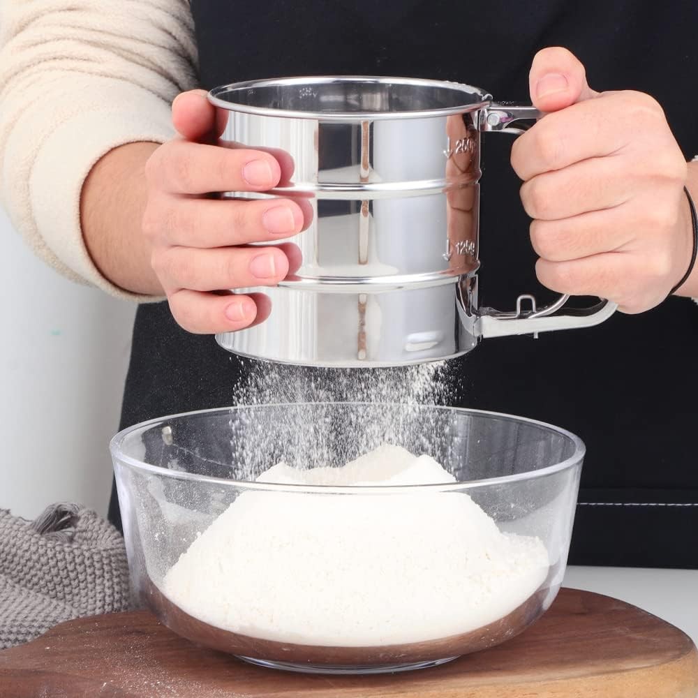 2.5 Cup Flour Sifter Stainless Steel Semi Automatic Baking Sieve Fine ...