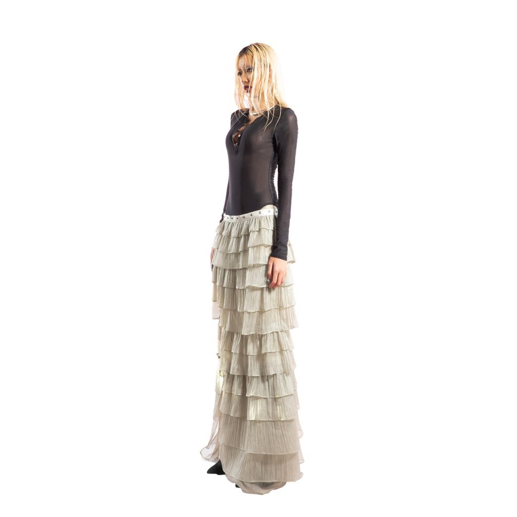 Puzzle Tiered Layer Split maxi Skirt - Layered maxi Skirt with thigh ...