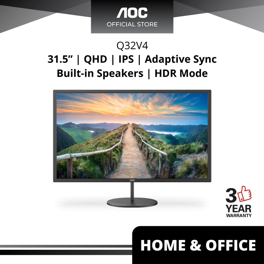 AOC Q32V4 31.5" QHD Adaptive-Sync Ultra Narrow Border HDR IPS Monitor | Shopee Singapore