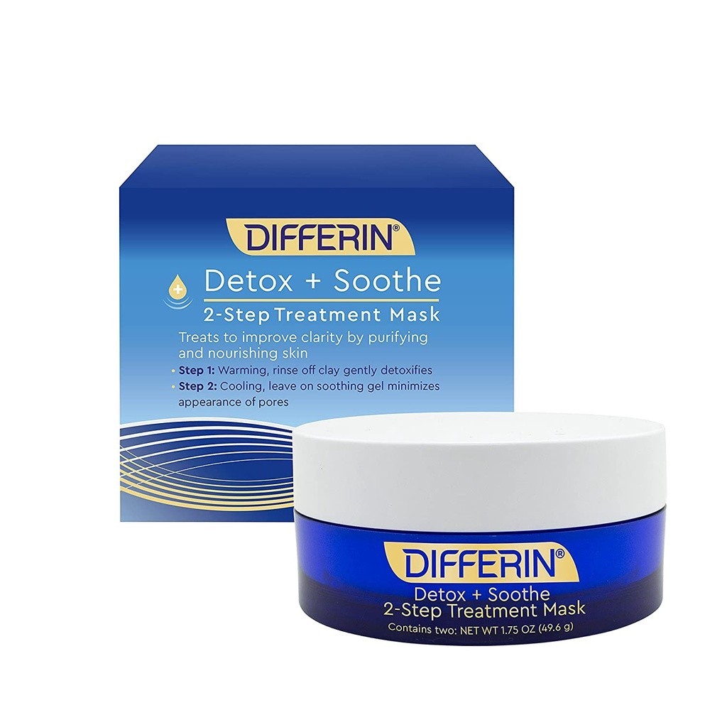 Differin Clay Face Mask Detox and Soothe 2 Step Treatment Clay Mask Gentle Skin Care for Acne ...