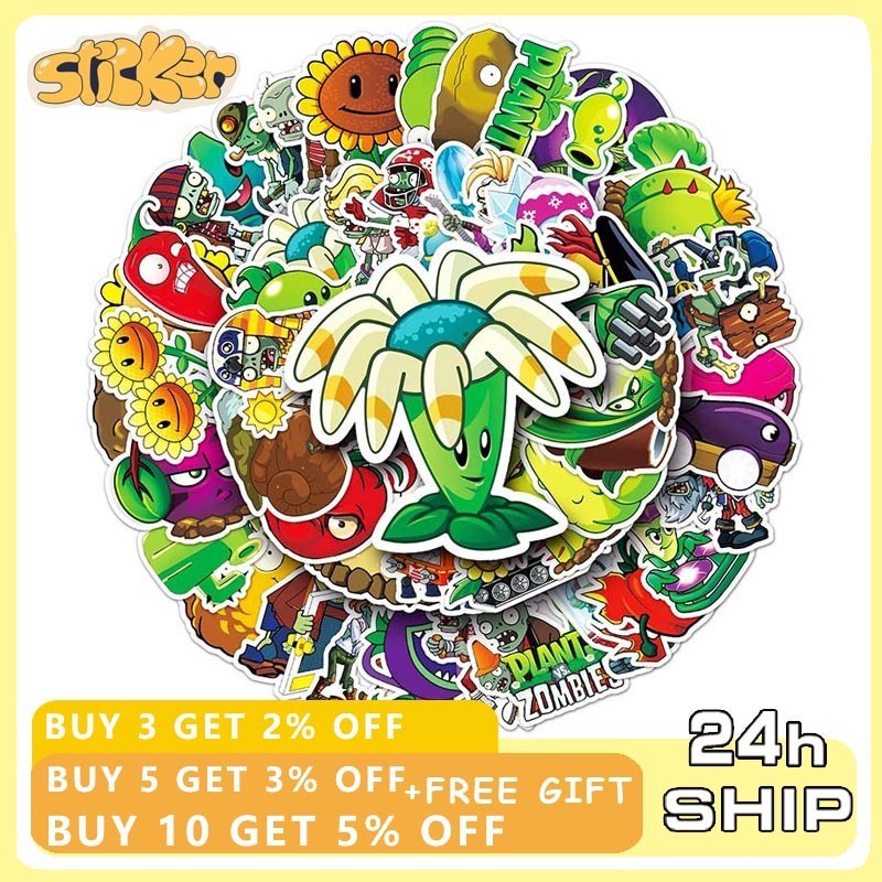 50pcs Cartoon Game Plants vs. Zombies Sticker For Laptop Water Bottle ...