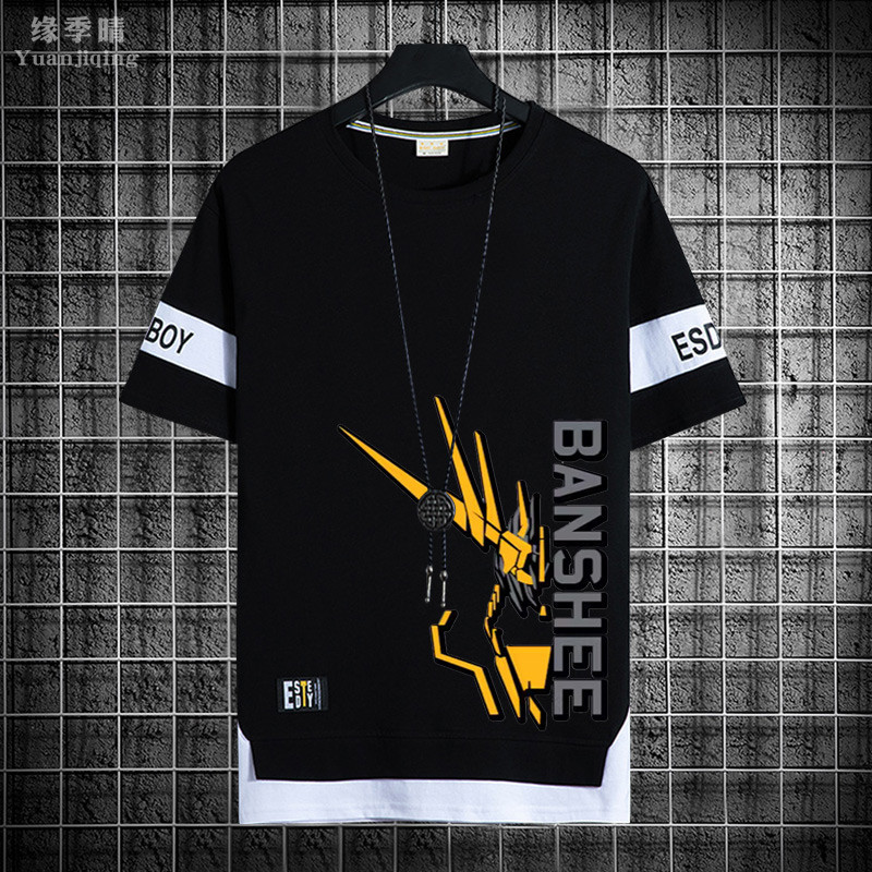 M-3XL Summer Japanese Style GUNDAM Anime Printed Trendy Men's Slim Fit ...