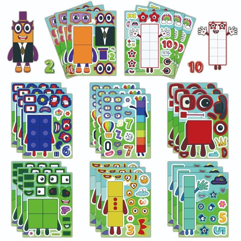 8PCS New Numberblocks Cute Digital Building Blocks Puzzle Stickers for ...