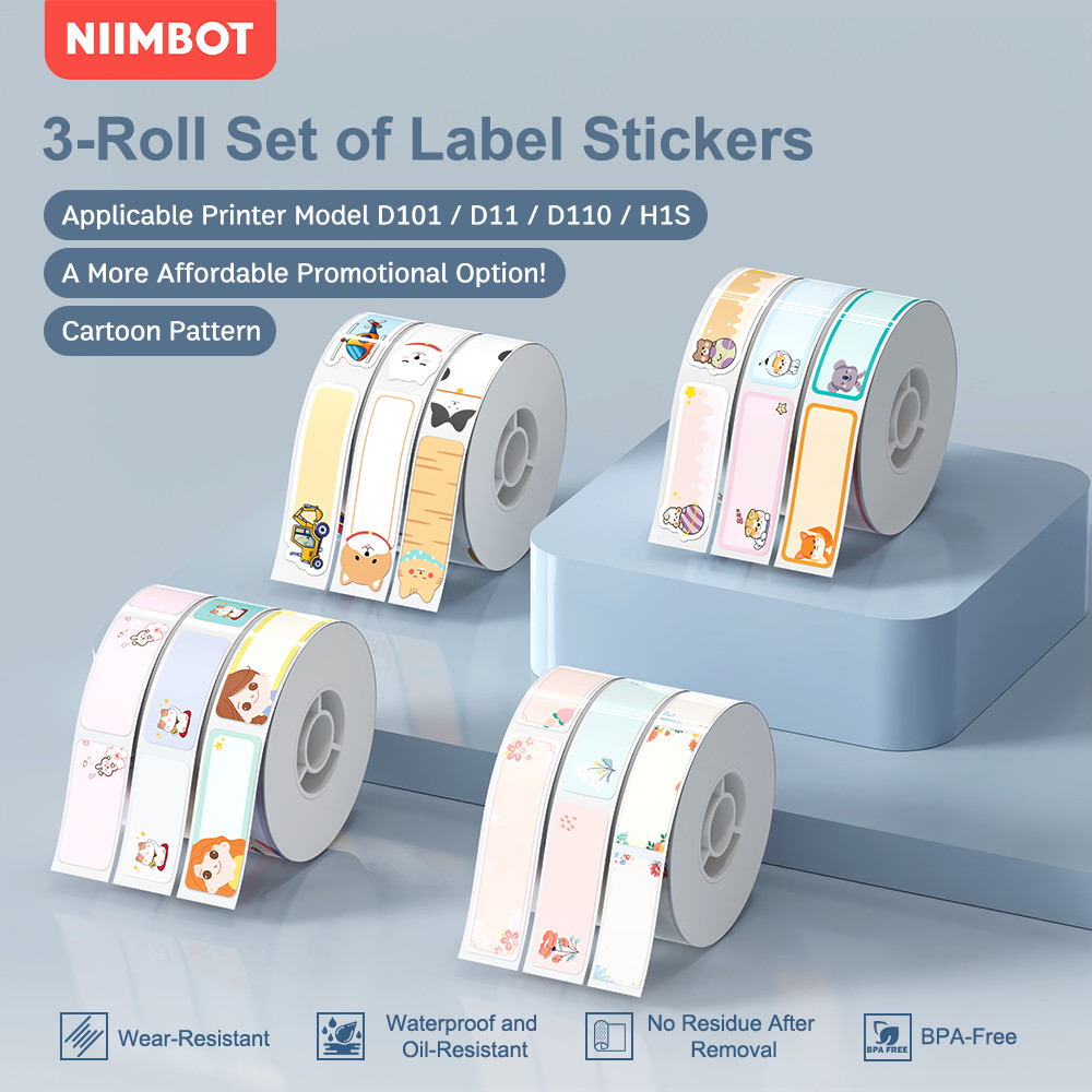 【3 Rolls Set】NIIMBOT D11/D110/D101 Cartoon Sticker Name Labels, Cute Colorful Classification ...