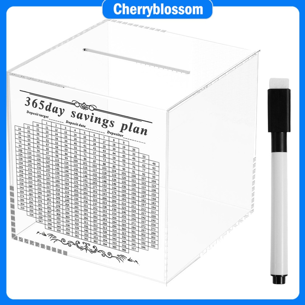 Clear Money Saving Box Acrylic Piggy Bank 365 Days Money Box for Adults ...