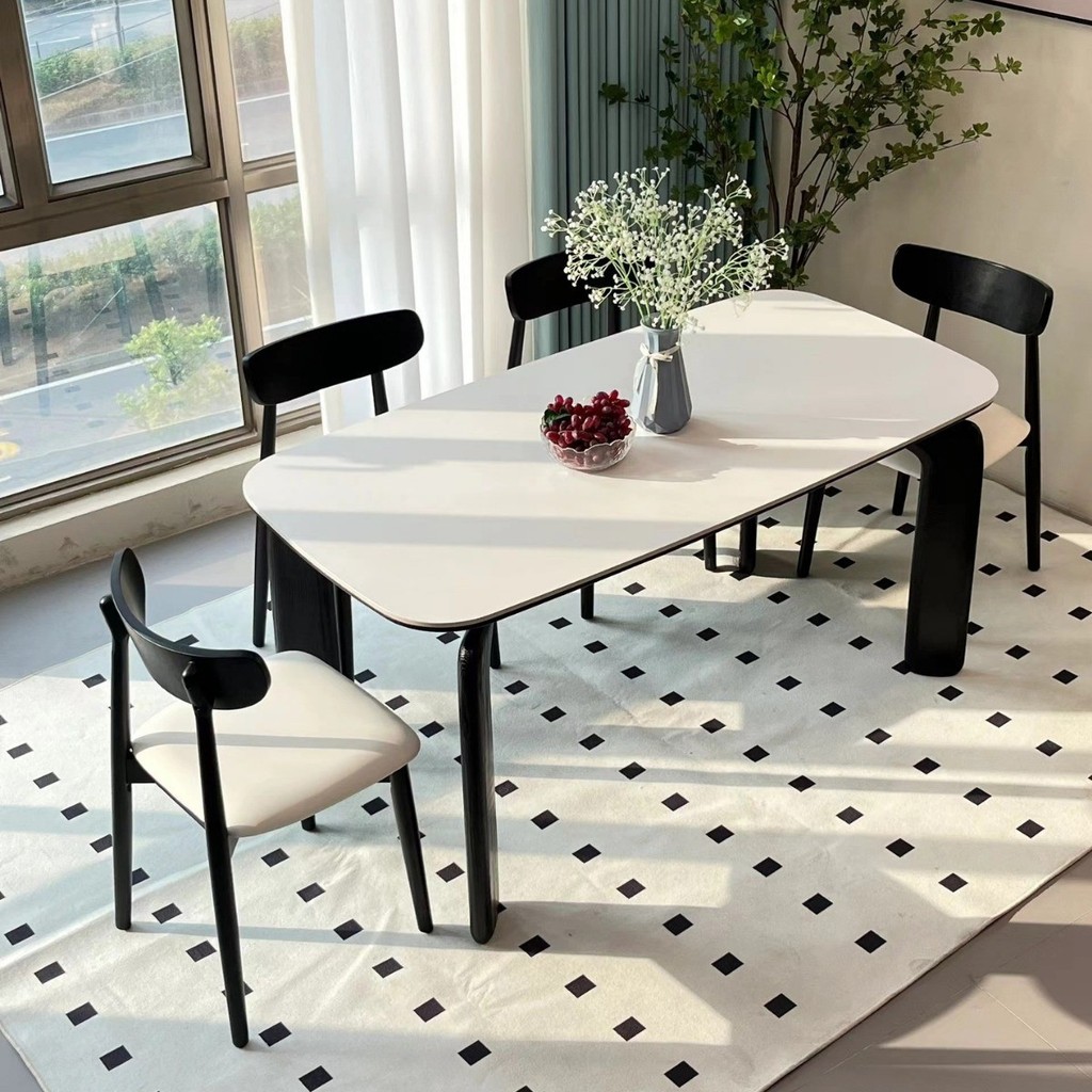 Stone Plate Dining Table Vintage Cream Style Solid Wood Stone Plate ...
