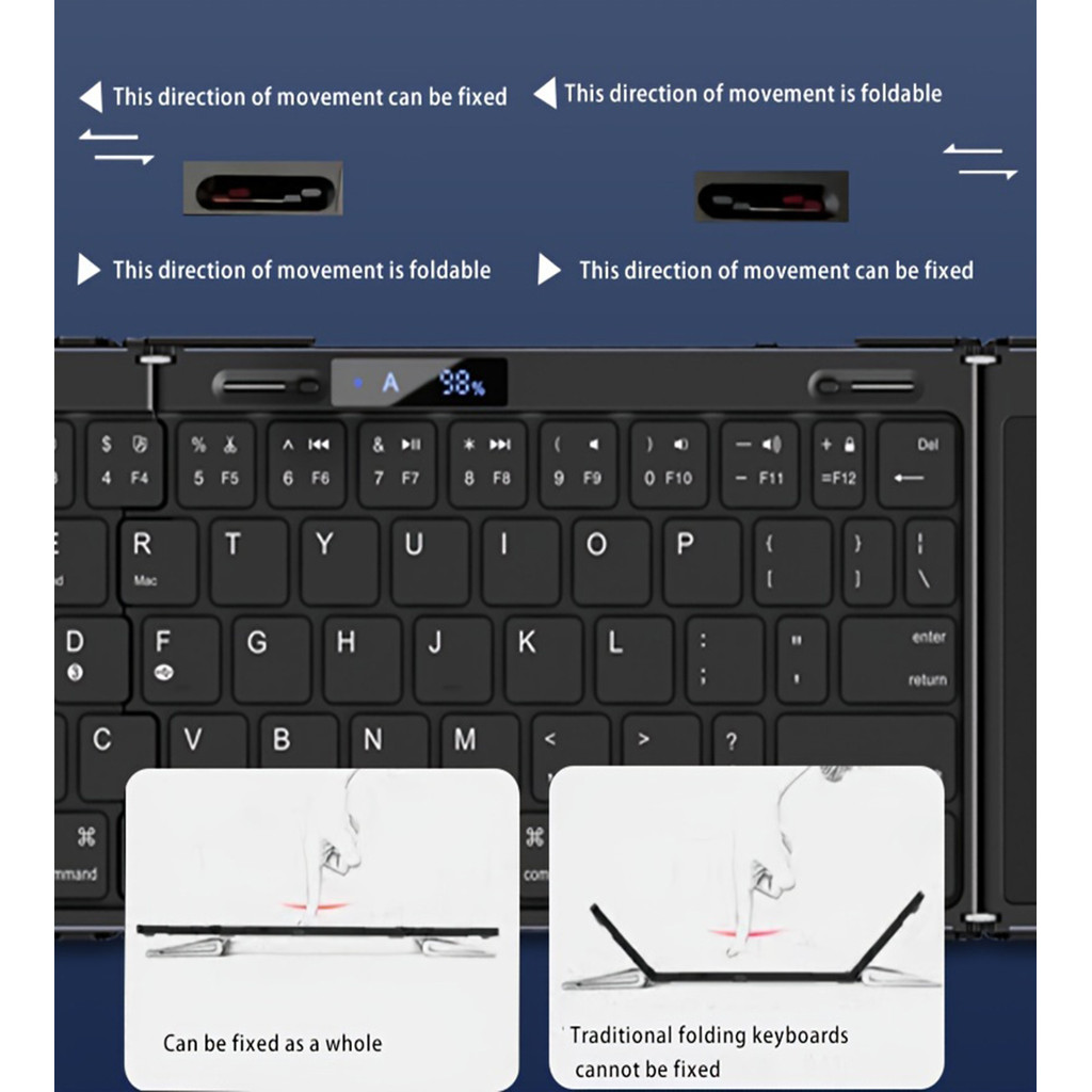 Jomaa RGB Backlight Bluetooth Foldable Keyboard with Battery Level ...