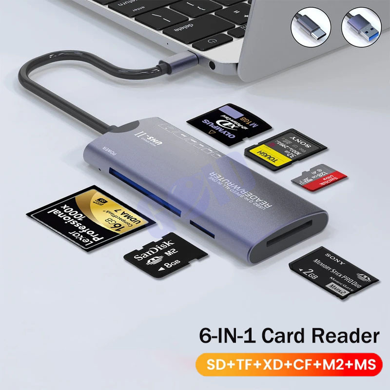 6 in 1 USB Type C Multifunction Card Reader SD/TF/MS/XD/CF Reader USB-C ...