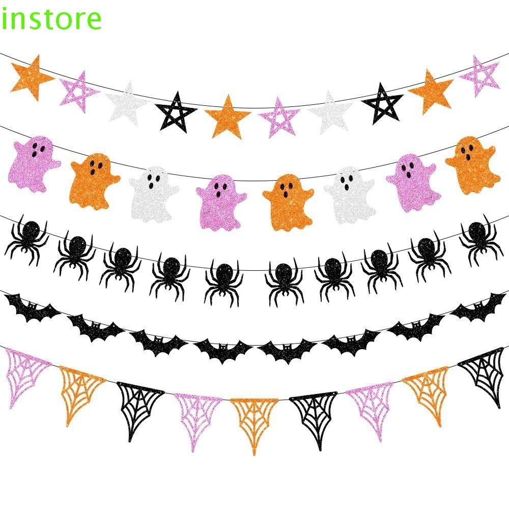INSTORE Halloween Bat Banners, Hanging Cartoon DIY Ghost Paper Flag ...