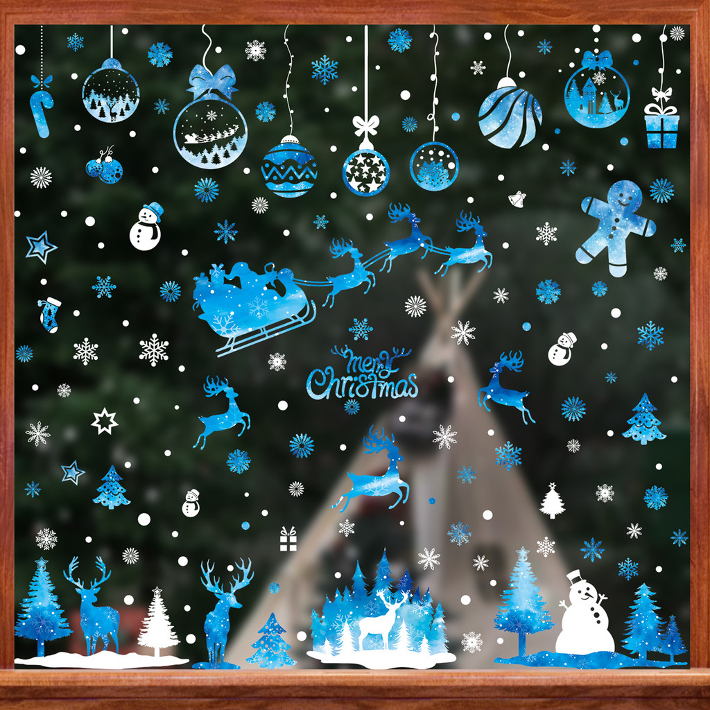 Blue Glass Window Decoration Stickers For Xmas Static Sticker Set 2025 ...