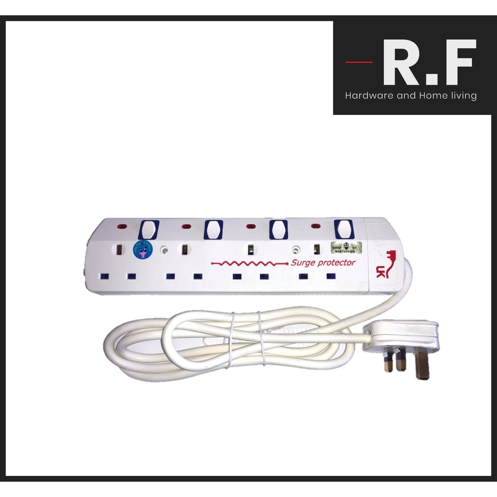4 way Portable Multi Extension Wire Trailing Socket UK MALAYSIA 2 Meter ...
