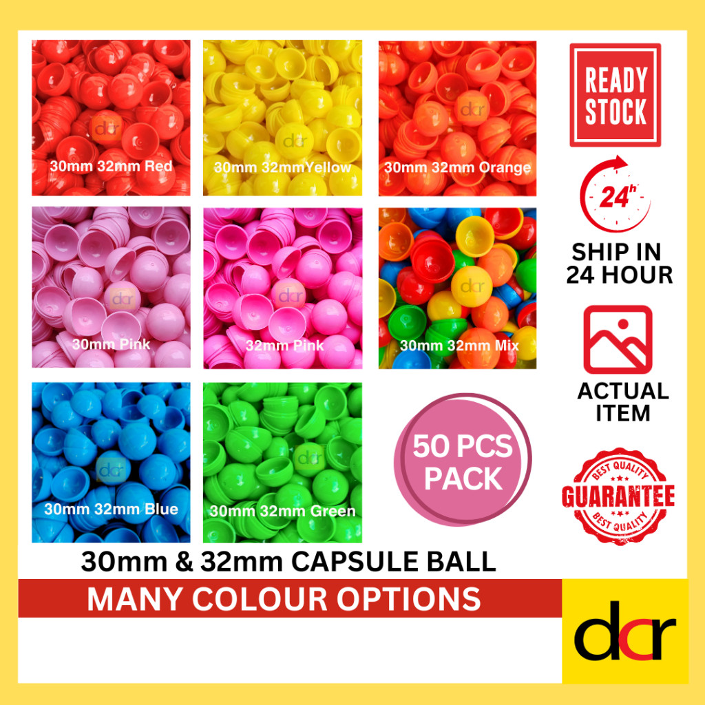 50pcs 30mm / 32mm Mini Capsule Ball Solid Colour Plastic Ball Lucky ...