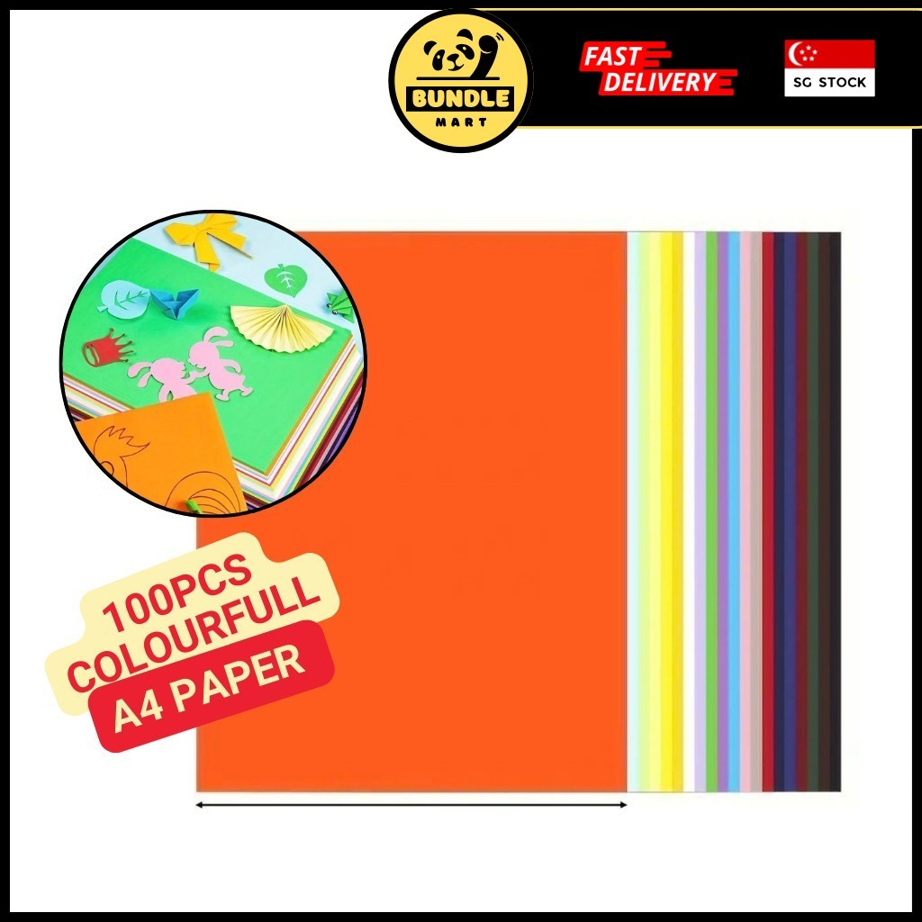 (BundleMart)100 Pcs A4 Colour Paper Construction Paper Bright Colour ...