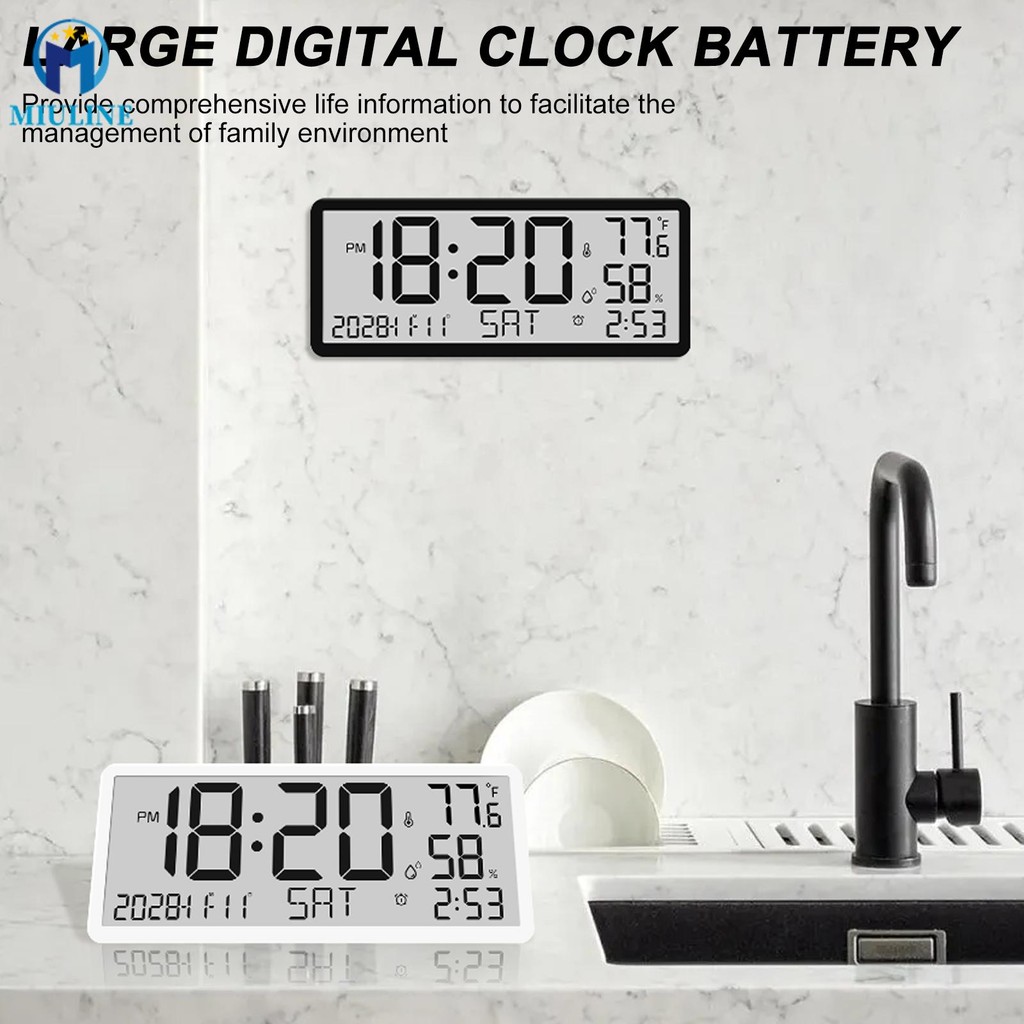 Large Digital Wall Clock with LCD Screen Battery Powered Large Display ...