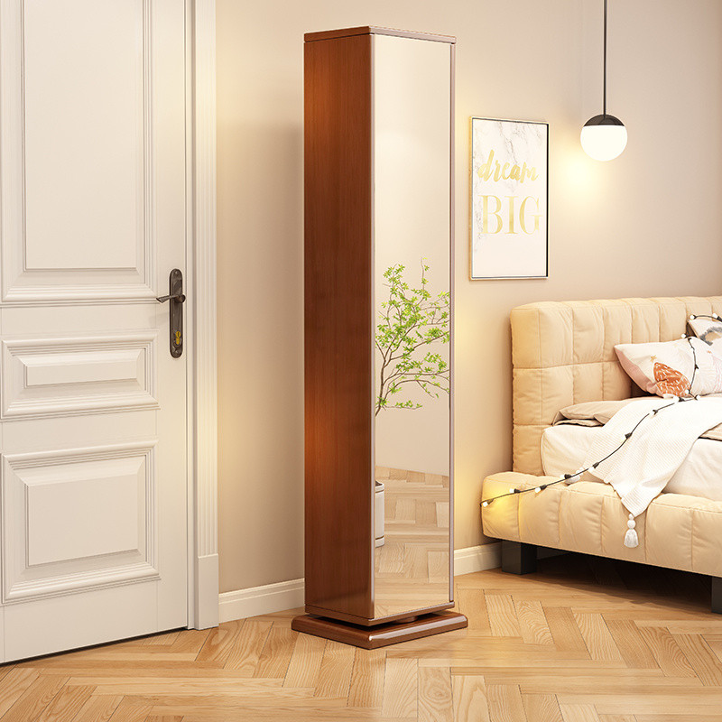 Solid Wood Wardrobe with Dressing Mirror Rotating Full-Length Mirror ...